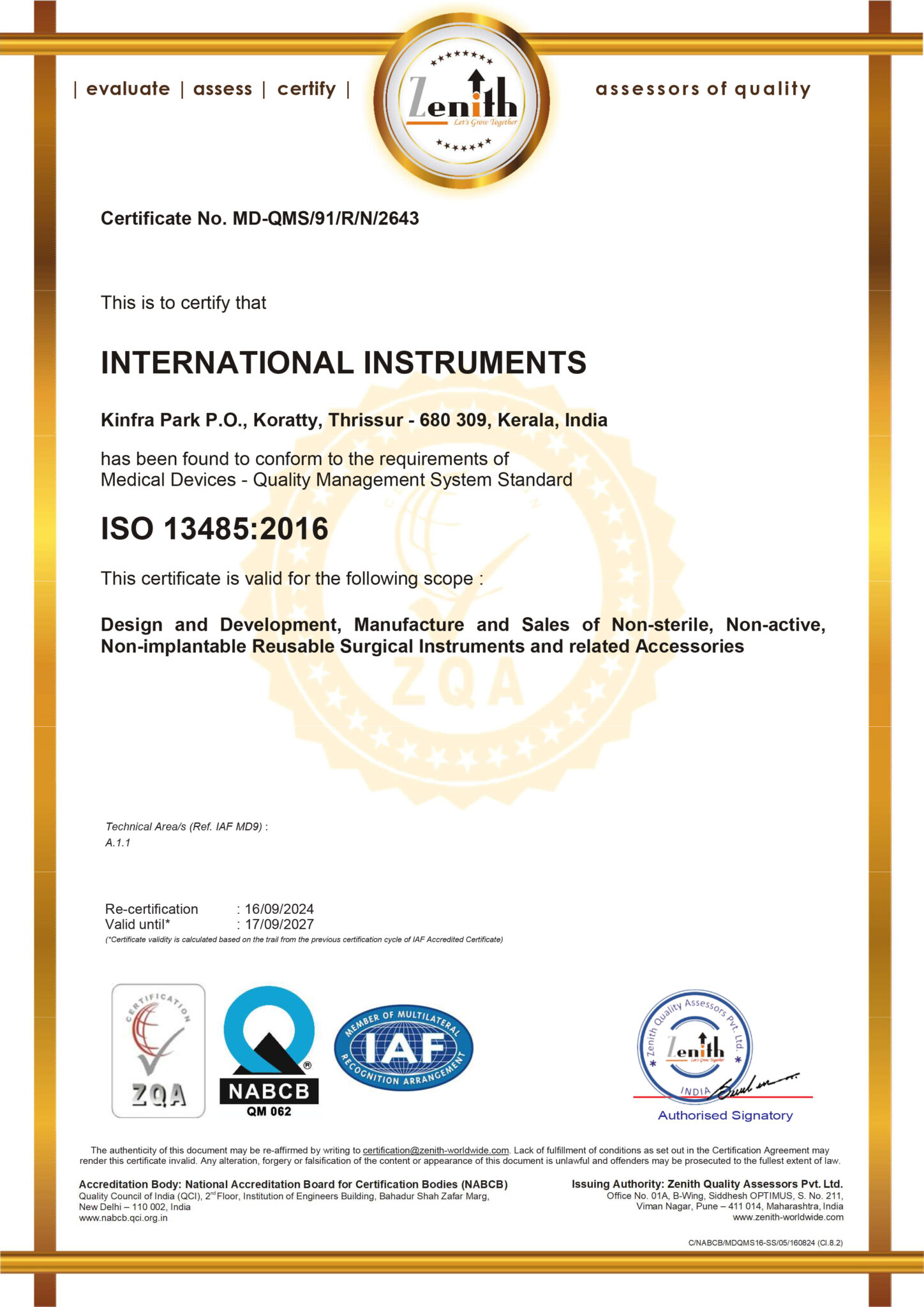 Certificates – JJ International Instruments
